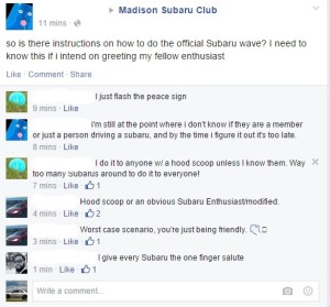 Subaru enthusiast “wave” | Subaru Idiots